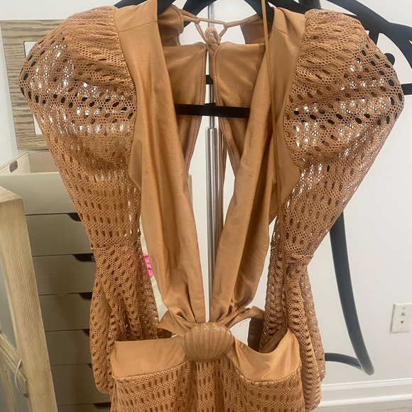 PatBO | Dresses | Patbo Cut Out Netted Beach Dress In Almond | Poshmark
